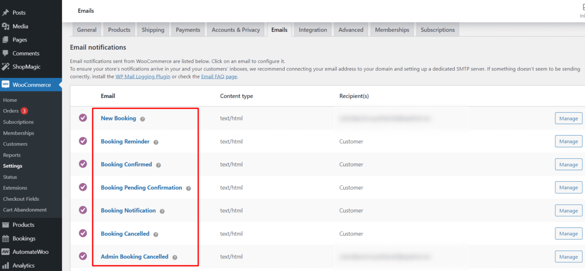 WooCommerce Bookings Email Customization & Follow-up emails